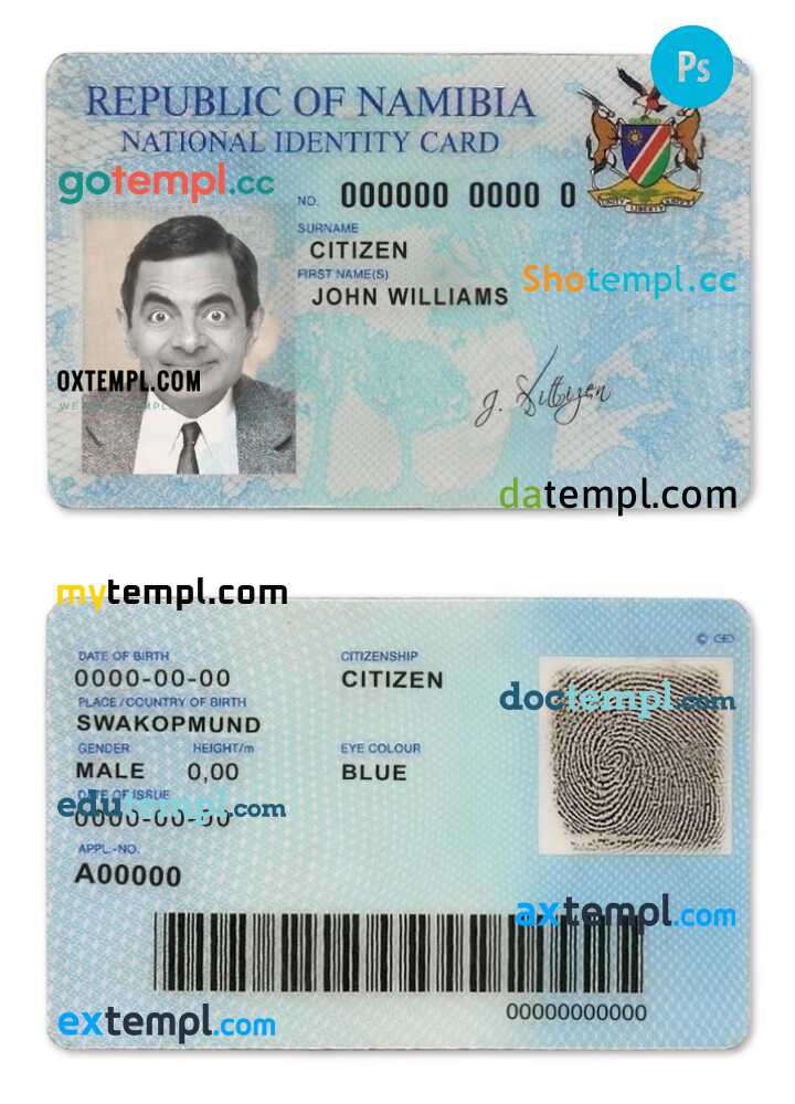 generate Namibia ID in PSD format, fully editable, with all fonts