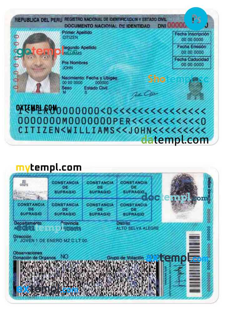 generate Peru identity card PSD , with fonts, version 2
