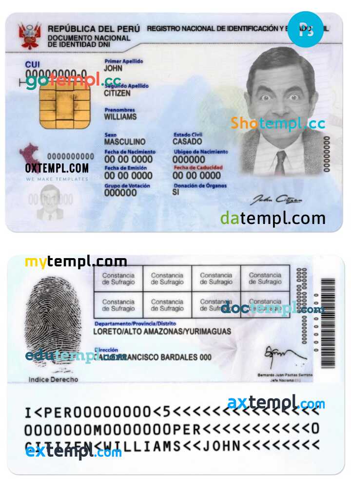 generate Peru identity card PSD , with fonts