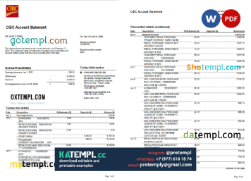 generate USA CIBC bank statement , Word and PDF , 4 pages