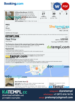 generate Hong Kong hotel booking confirmation Word and PDF , 2 pages