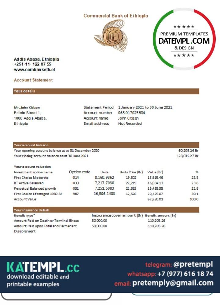 generate Ethiopia Commercial Bank statement easy to fill in Excel and ...