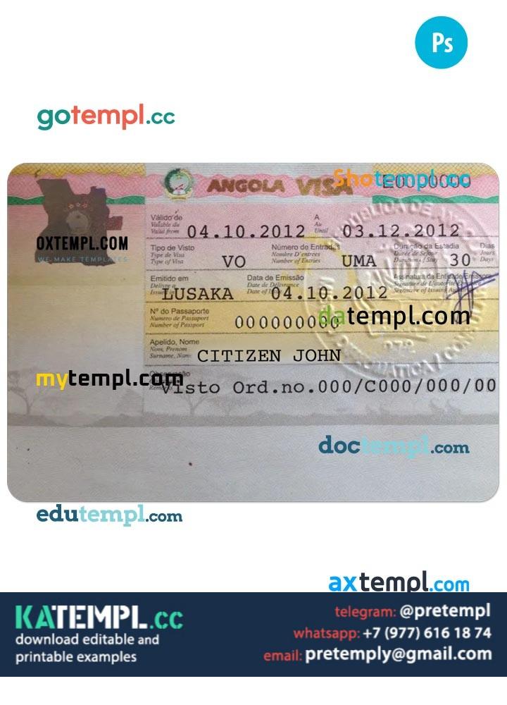 generate Angola work visa PSD , fully editable