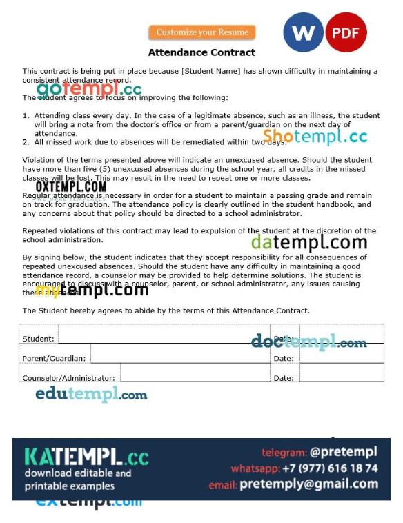 generate attendance contract , Word and PDF format