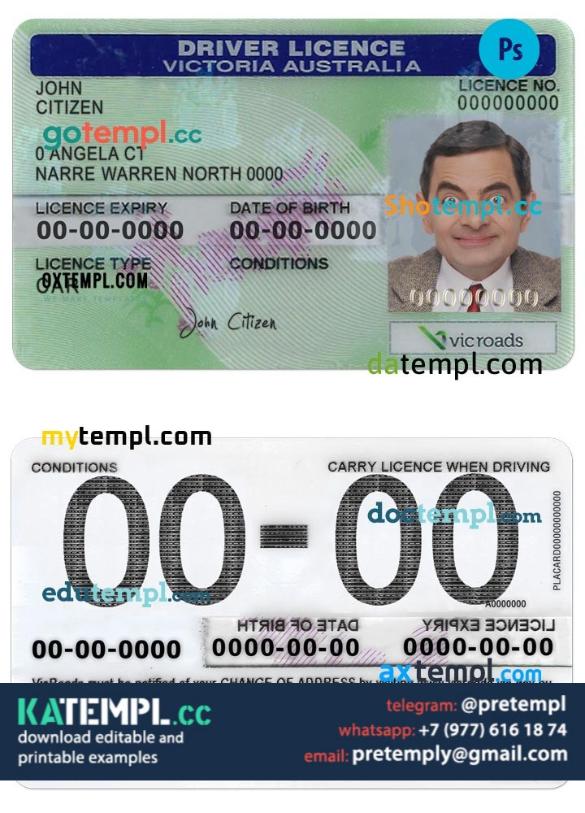 generate Australia Victoriatate driving license in PSD format, fully ...