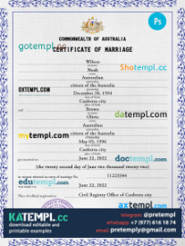generate Australia marriage certificate PSD , completely editable