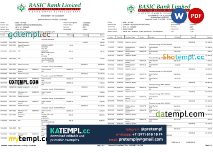 generate Bangladesh Basic bank statement Word and PDF , 2 pages