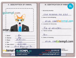 generate Belize dog (animal, pet) passport PSD , completely editable