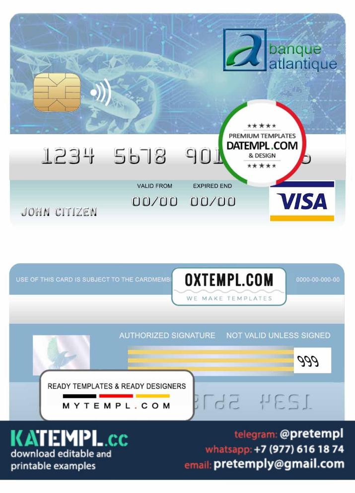 generate Benin Atlantique bank visa card in PSD format, fully editable