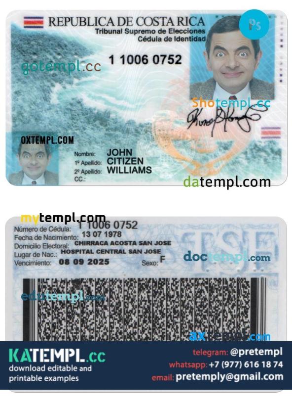 generate Costa Rica identity card PSD , with fonts, version 2