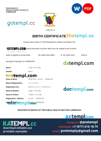 generate Cameroon vital record birth certificate Word and PDF ...