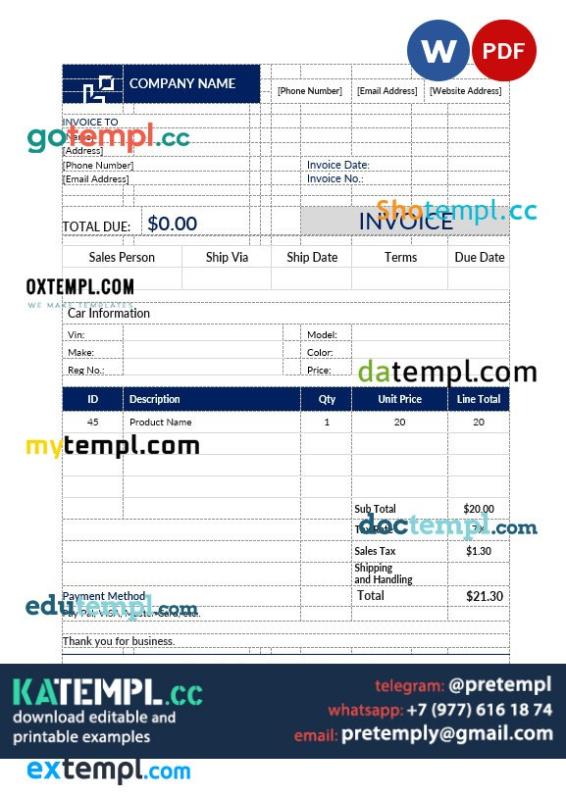 generate Carales invoice in word and pdf format