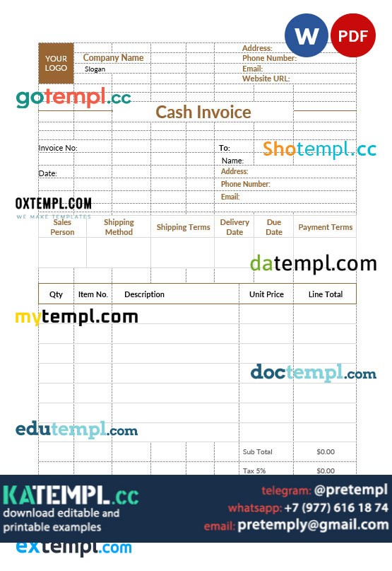 generate Cash invoice in word and pdf format