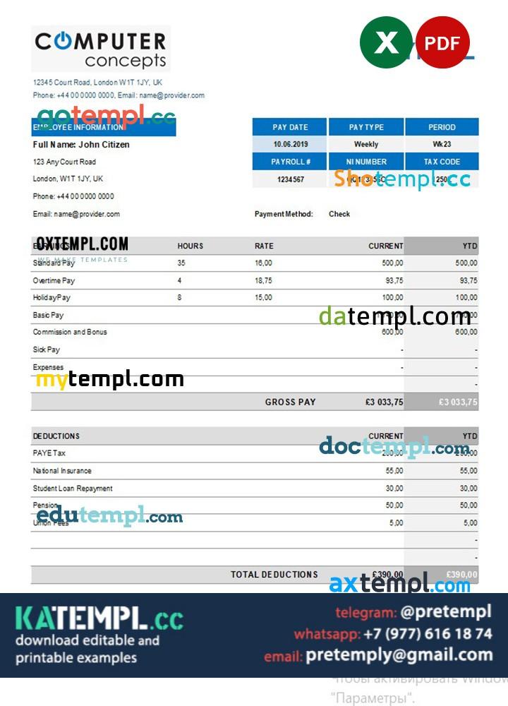 generate Computer corporation payroll in Excel and PDF formats