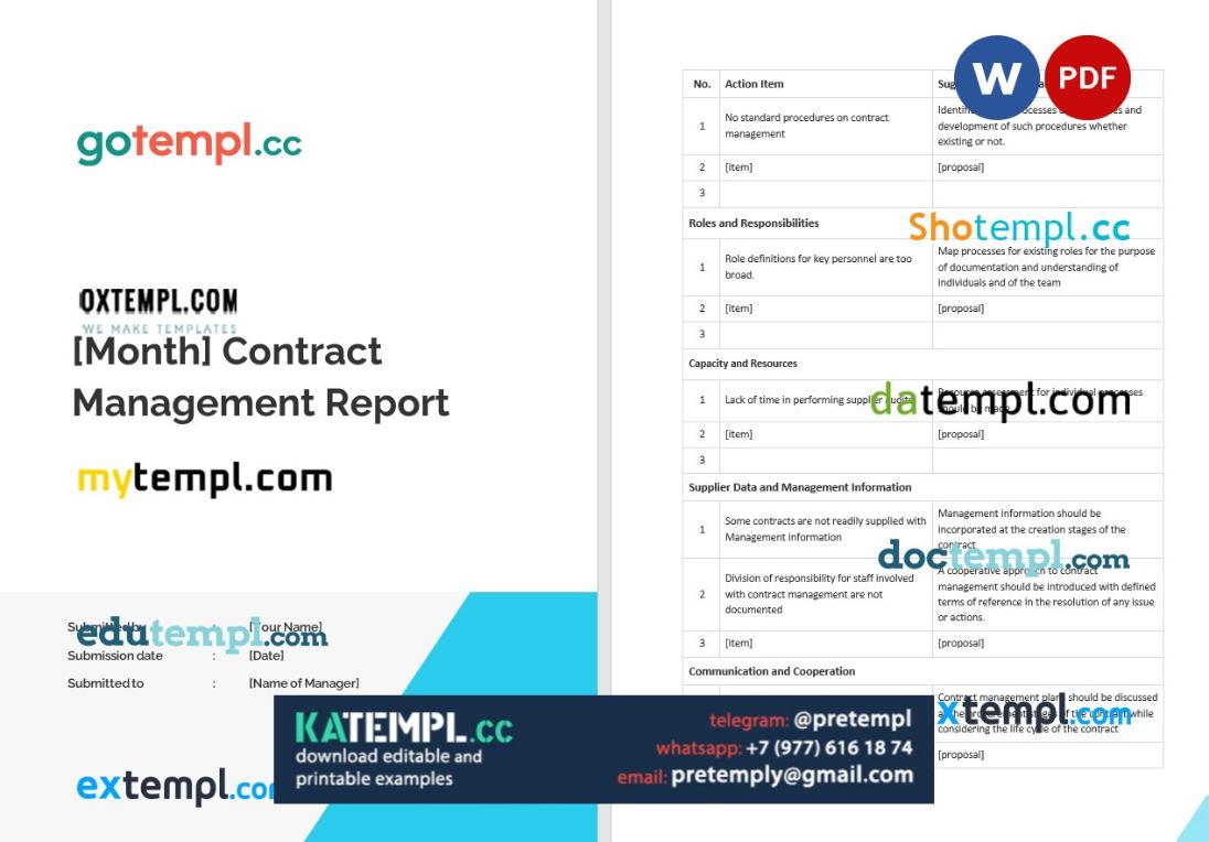 generate contract management monthly report , Word and PDF format