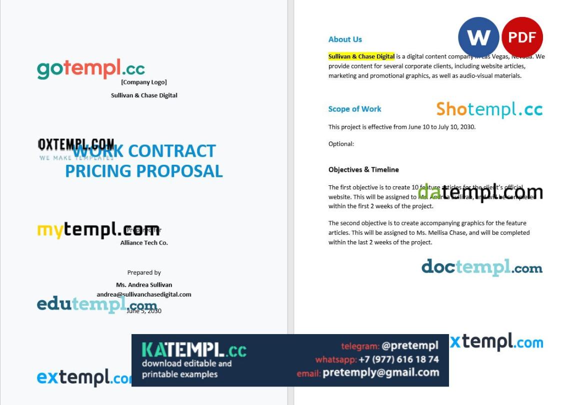 generate contract pricing proposal , Word and PDF format