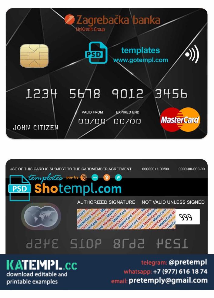 generate Croatia Zagrebacka bank mastercard credit card in PSD format ...