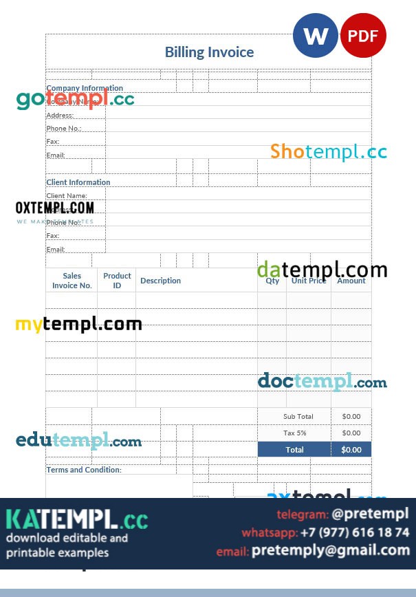 generate Dining Invoice in word and pdf format