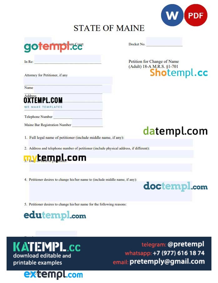 generate form CN petition for change of name , Word and PDF format