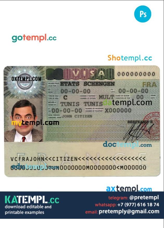 generate France Schengen Visa in PSD format, fully editable