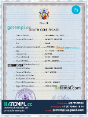 generate France vital record death certificate PSD , completely editable