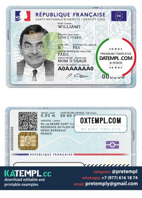 generate France national ID card in PSD format, fully editable (2021 ...