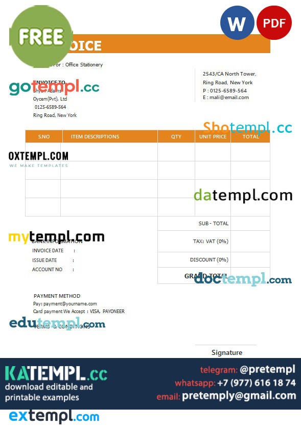 generate Free Standard Invoice in word and pdf format