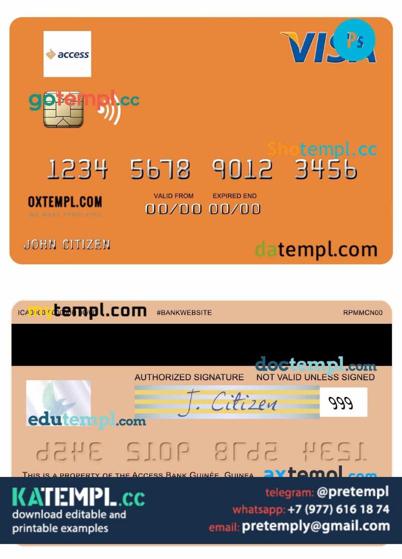 generate Guinea Access Bank Guinée visa card fully editable in PSD format