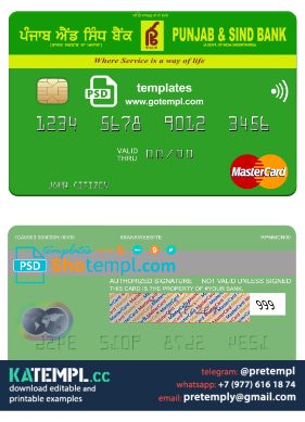 generate India Punjab and Sind Bank mastercard in PSD format, fully ...