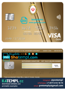 generate Iran Melli bank visa gold card, fully editable in PSD format