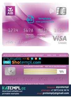 generate Ireland AIB bank visa classic card, fully editable in PSD format