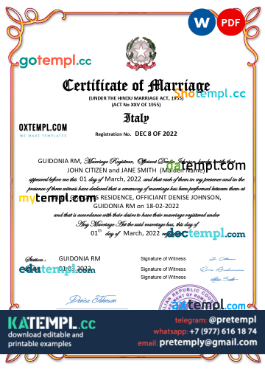 generate Italy marriage certificate Word and PDF , fully editable