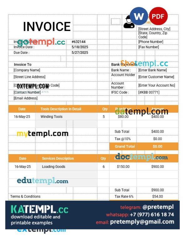 generate Labour Invoice in word and pdf format