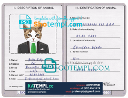 generate Lesotho cat (animal, pet) passport PSD , completely editable