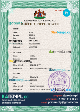 generate Lesotho vital record birth certificate PSD