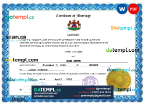 generate Lesotho marriage certificate Word and PDF , fully editable