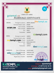 generate Libya marriage certificate PSD , fully editable