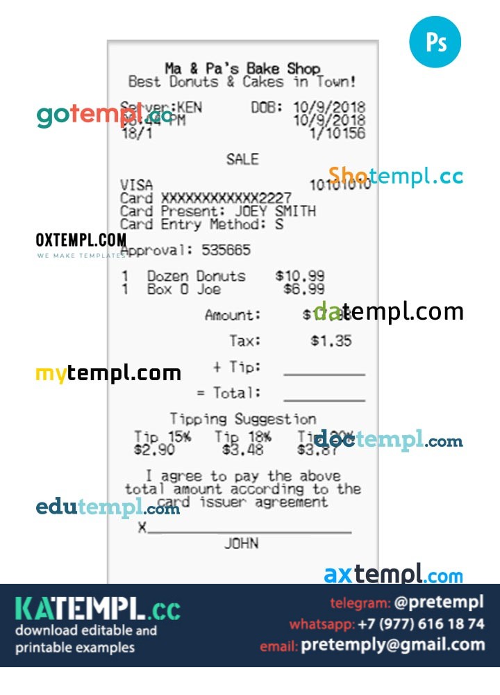 generate MA & PA'S BAKE SHOP receipt PSD