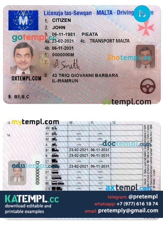 generate Malta driving license in PSD format, with fonts