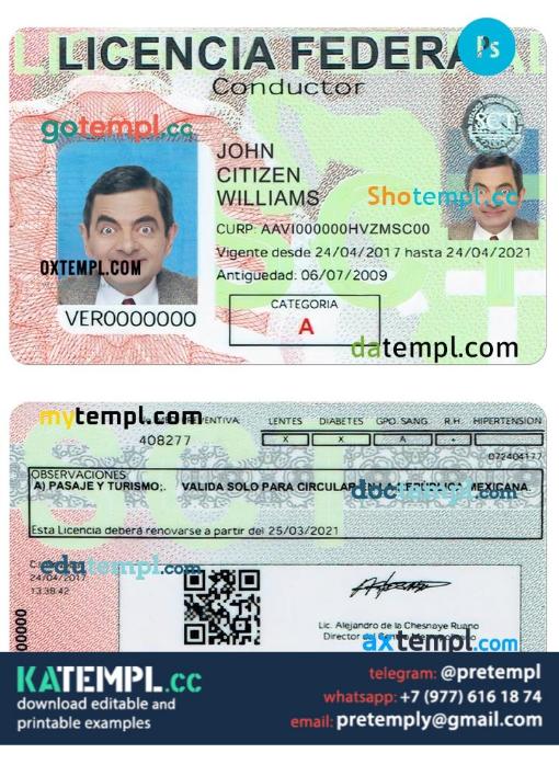 generate Mexico driving license in PSD format, with fonts
