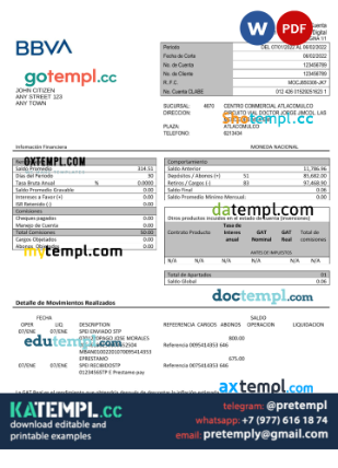 generate Mexico BBVA bank statement Word and PDF , fully editable