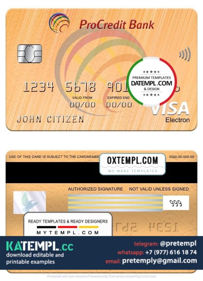 generate Moldova Procredit bank visa electron card, fully editable in ...