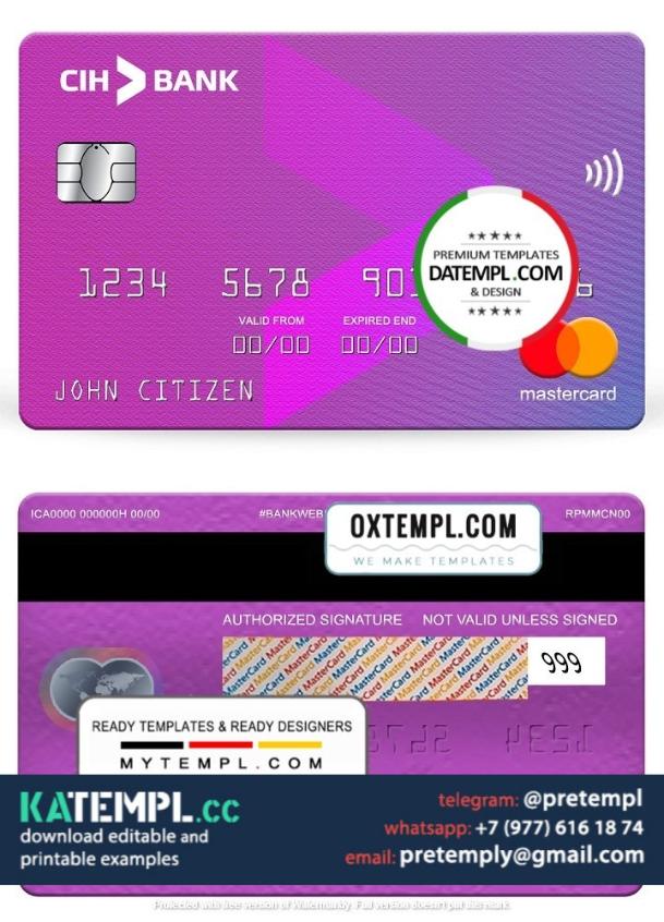 generate Morocco CIH bank mastercard, fully editable in PSD format