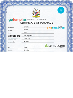 generate Namibia marriage certificate PSD , completely editable