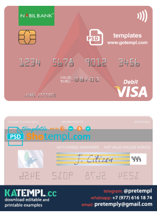 generate Nepal Nabil bank visa debit card, fully editable in PSD format