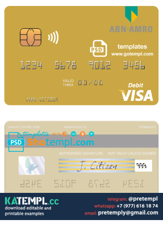 generate Netherlands ABN AMRO Bank visa debit card in PSD format