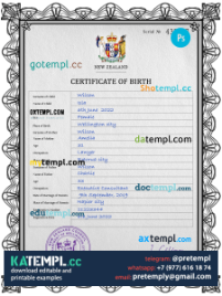 generate New Zealand birth certificate PSD , completely editable