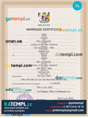 generate New Zealand marriage certificate PSD , completely editable