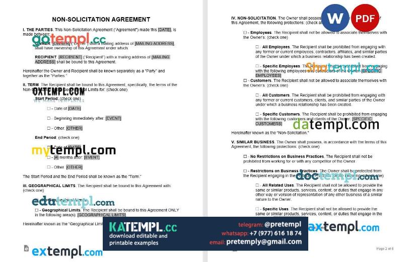generate non-solicitation agreement , Word and PDF format