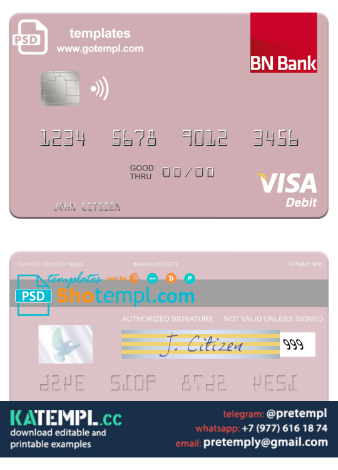 generate Norway BN Bank ASA visa debit card, fully editable in PSD format